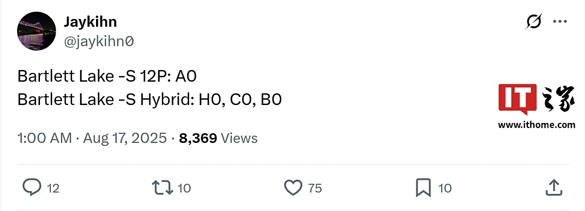 英特尔 Bartlett Lake-S 处理器纯大核版被曝采用 A0 步进