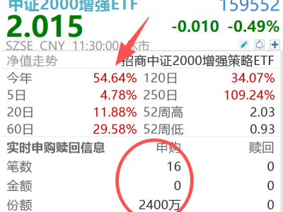 小盘增强ETF火爆！中证2000增强ETF近一年涨超110%，午盘再吸金近5000万