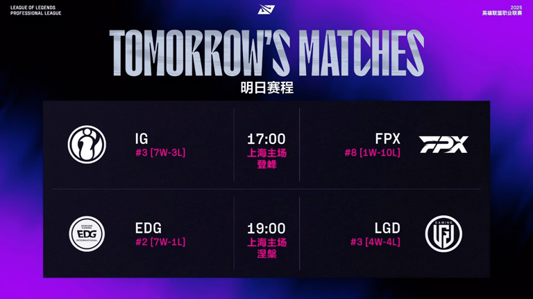 2025LPL第三赛段W6D5虎扑墙：IG vs FPX、EDG vs LGD