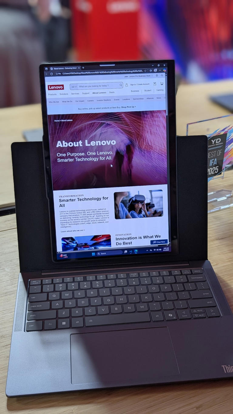 联想发布 ThinkBook VertiFlex 概念笔记本：可旋转切换横向/纵向