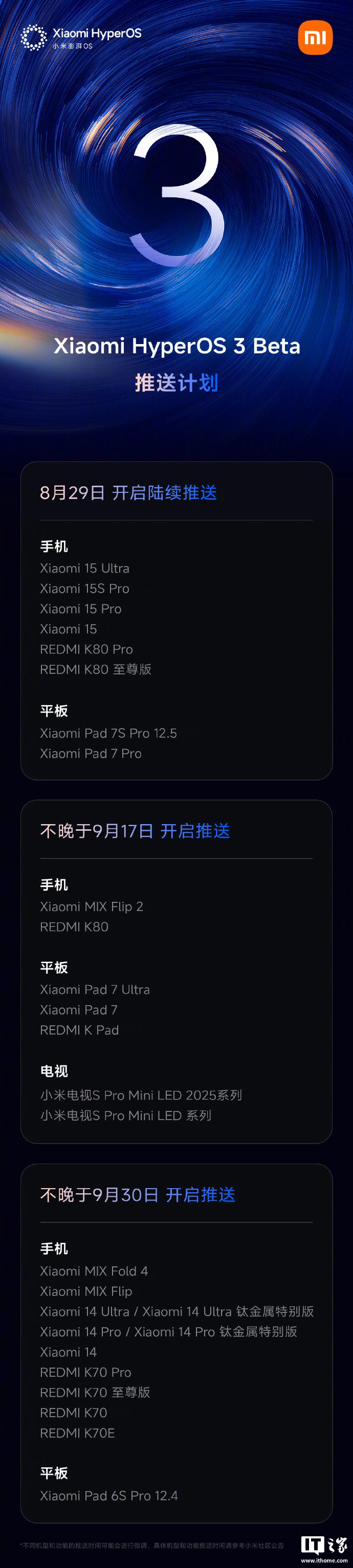 小米澎湃 OS 3 Beta 版推送计划公布