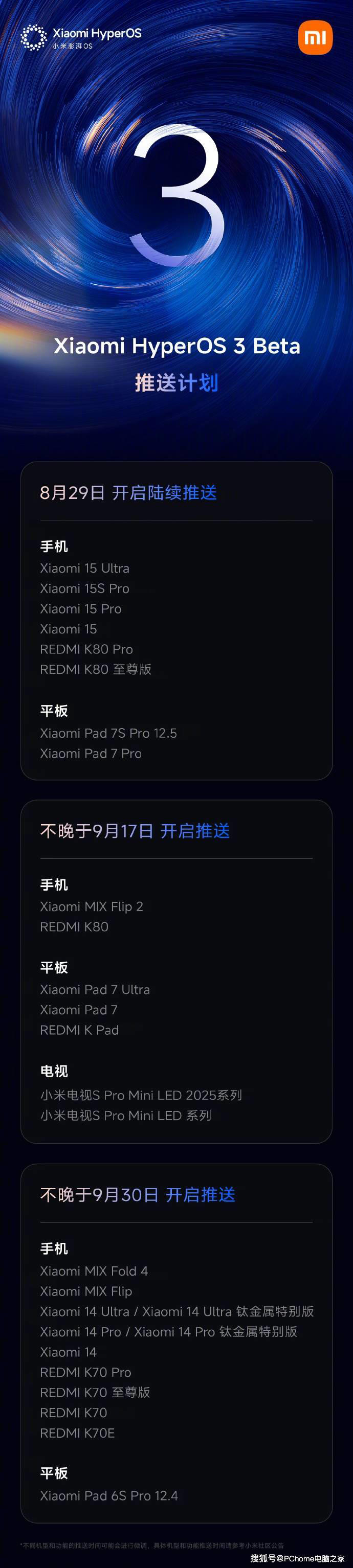 小米澎湃OS 3 Beta版8月29日起分批推送，新机型优先体验