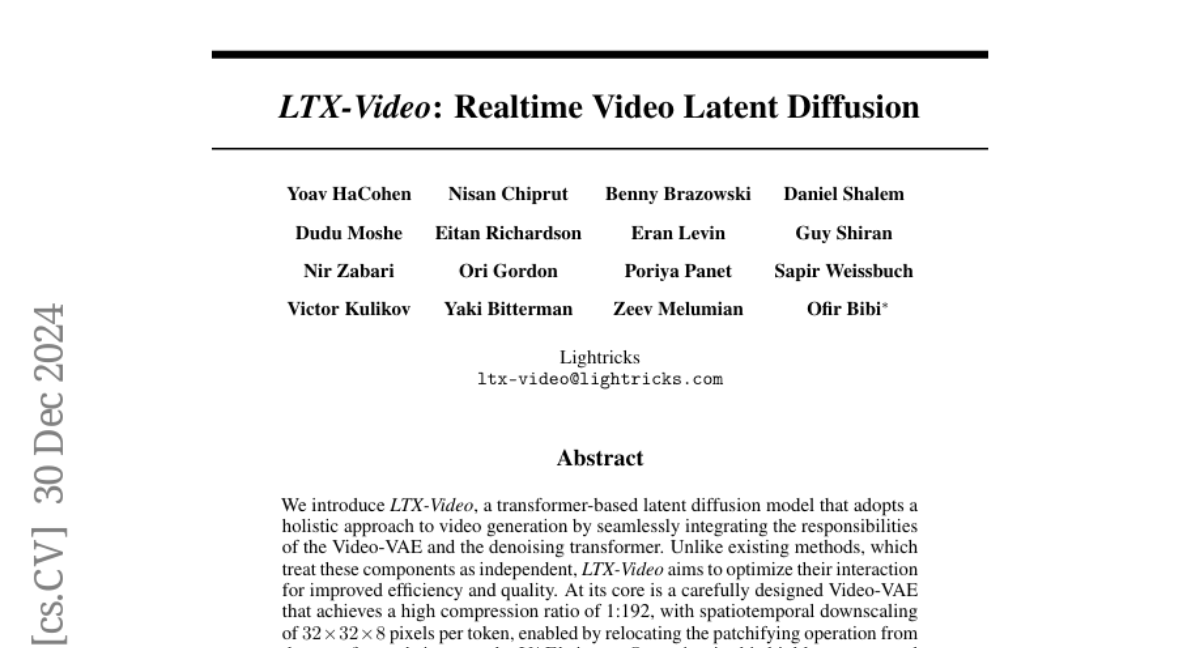 Lightricks团队打造视频生成新利器：2秒生成5秒视频的LTX-Video模型