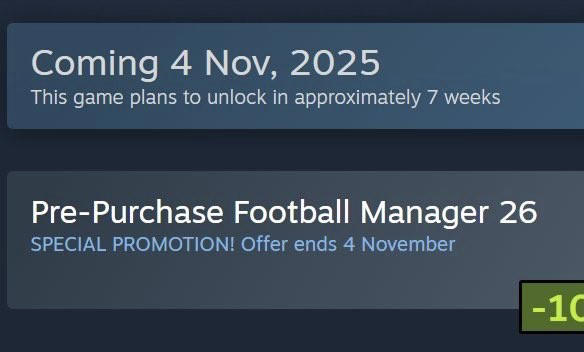 Steam显示，FM2026将在11月4日发售，售价为268元