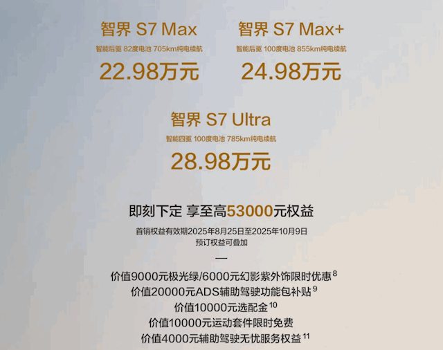 增程、纯电同价爆单！新款智界R7/S7上市36天 大定32000台