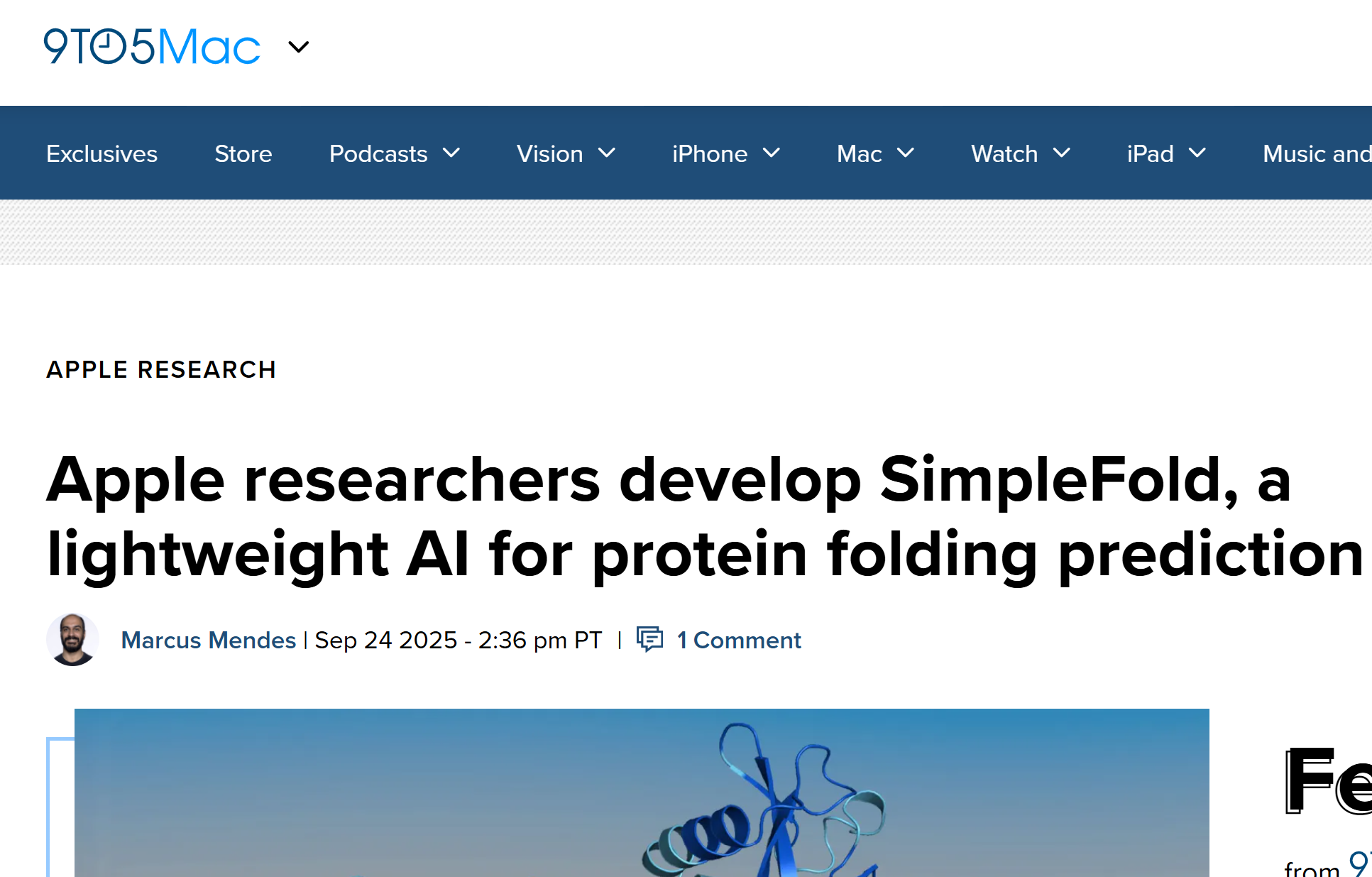 苹果发布轻量AI模型SimpleFold，大幅降低蛋白质预测计算成本