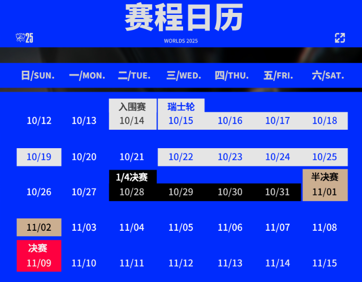 英雄联盟全球总决赛赛程公布！第一场将由iG对阵T1