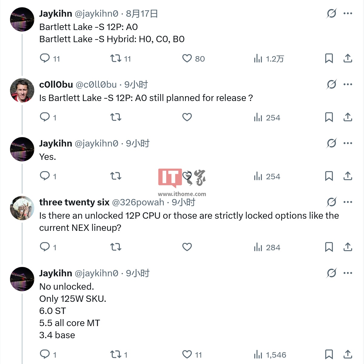 曝英特尔仍将推出 "Bartlett Lake S 12P" 处理器，单核可达 6GHz
