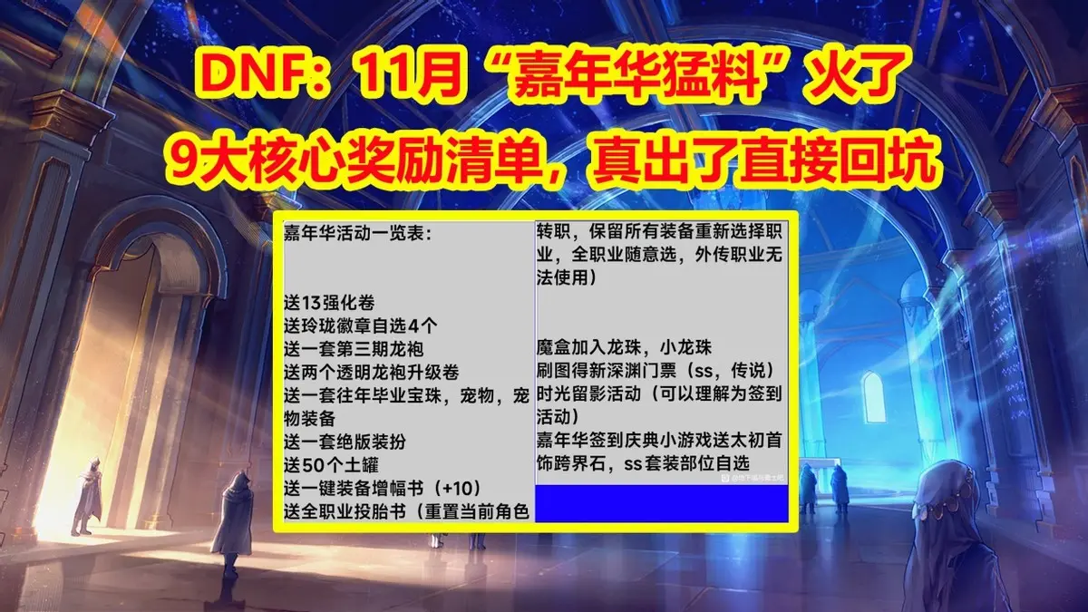 DNF：11月“嘉年华猛料”火了！9大核心奖励清单，真出了直接回坑