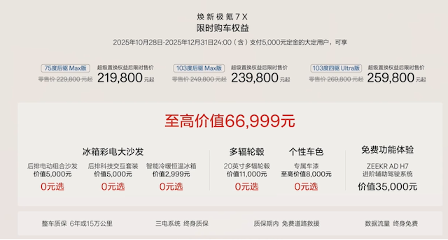 全栈900V充电只需10分钟！焕新极氪7X上市：限时2198万起