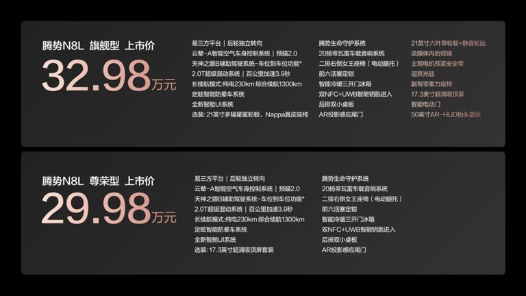 29.98万元起，腾势N8L正式上市
