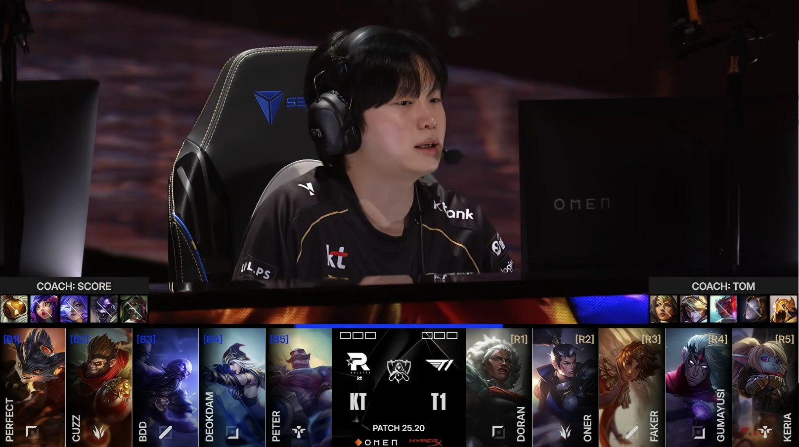 S15决赛第一局BP：KT选择艾希、布隆，T1选择维鲁斯、岩雀