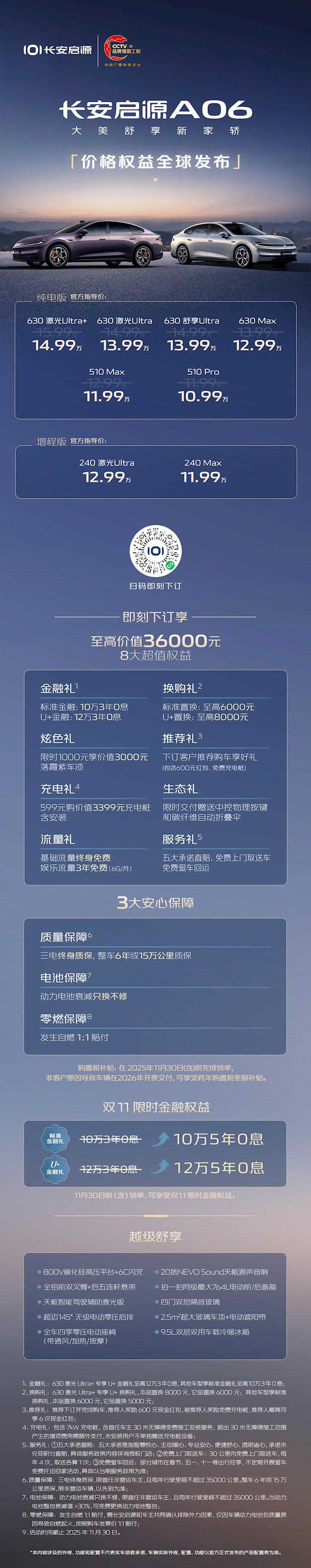 10.99—14.99万元！长安启源A06定价权益正式公布：六款纯电、两款增程