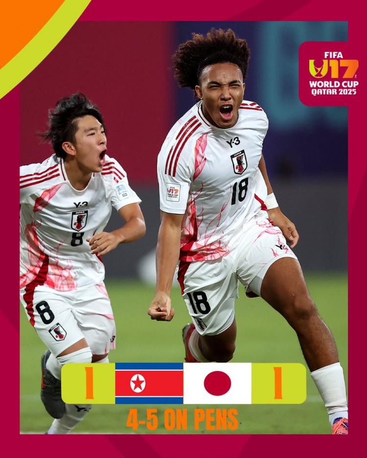 U17世界杯1/8决赛日本点球大战淘汰朝鲜，1/4决赛将战奥地利