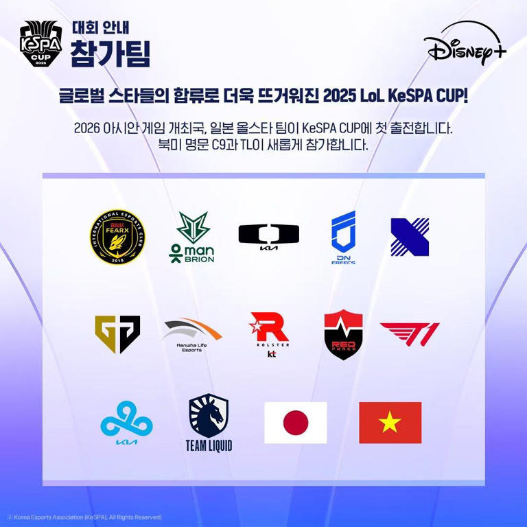 KeSPA：10支LCK战队、C9、TL及日本、越南全明星参加K杯