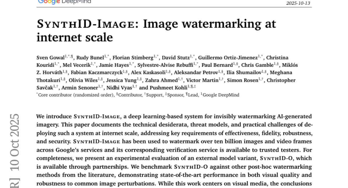 Google DeepMind首次公开揭秘SynthID-Image：互联网级别AI图像水印系统的实战部署经验