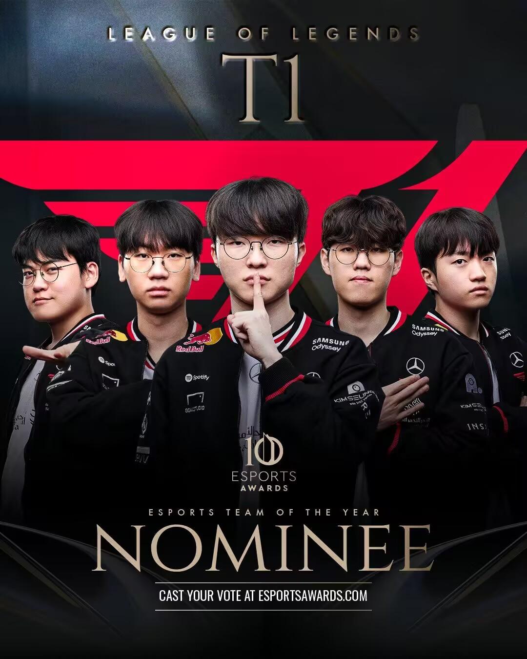 Esports Awards新增提名T1年度最佳战队，Gumayusi最佳选手