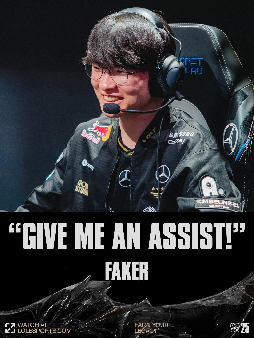 赛事官方分享Faker决赛第五局言论：给我一个助攻