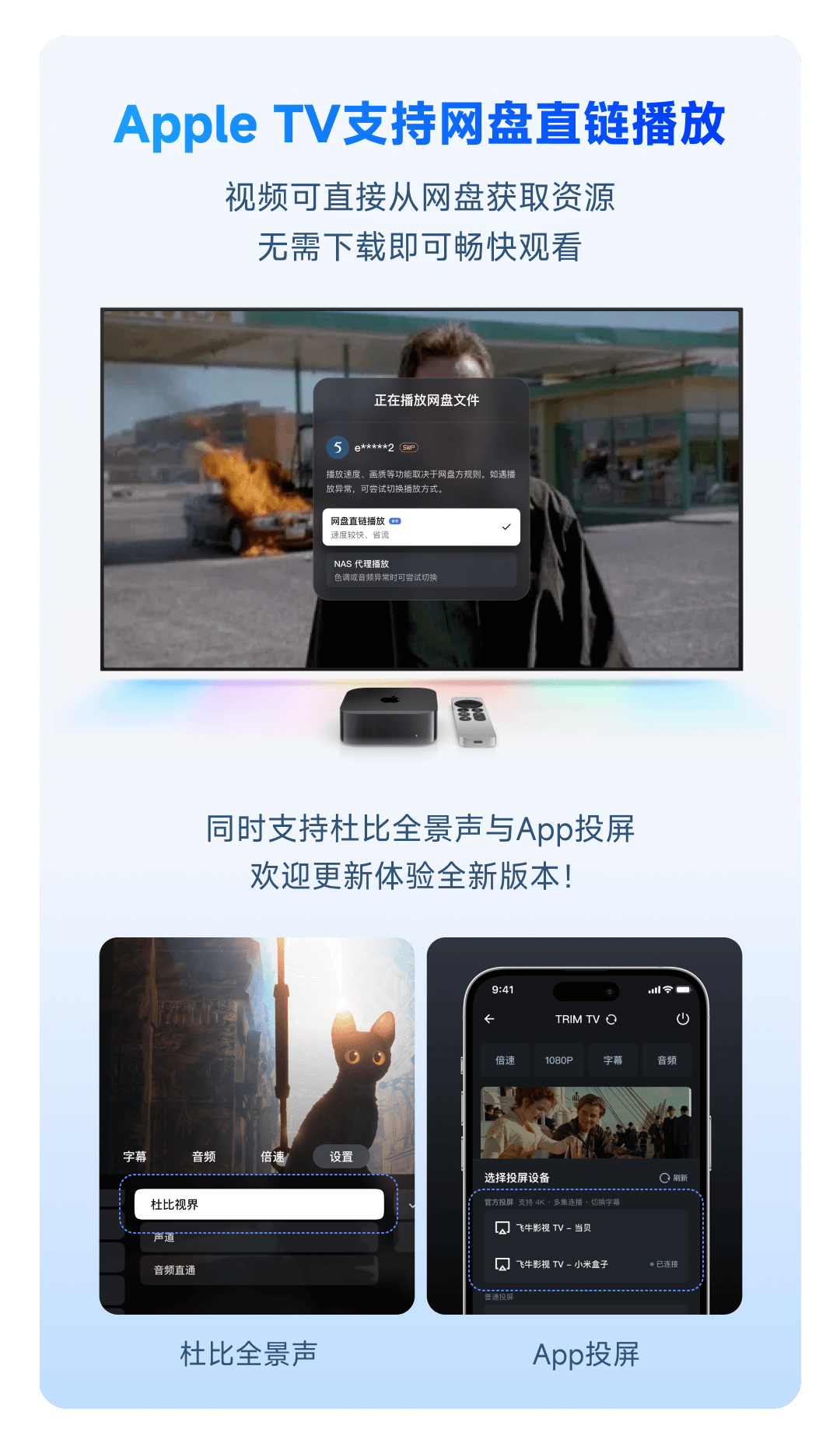 国产 NAS 系统飞牛 fnOS 苹果 Apple TV 端更新支持网盘直链播放