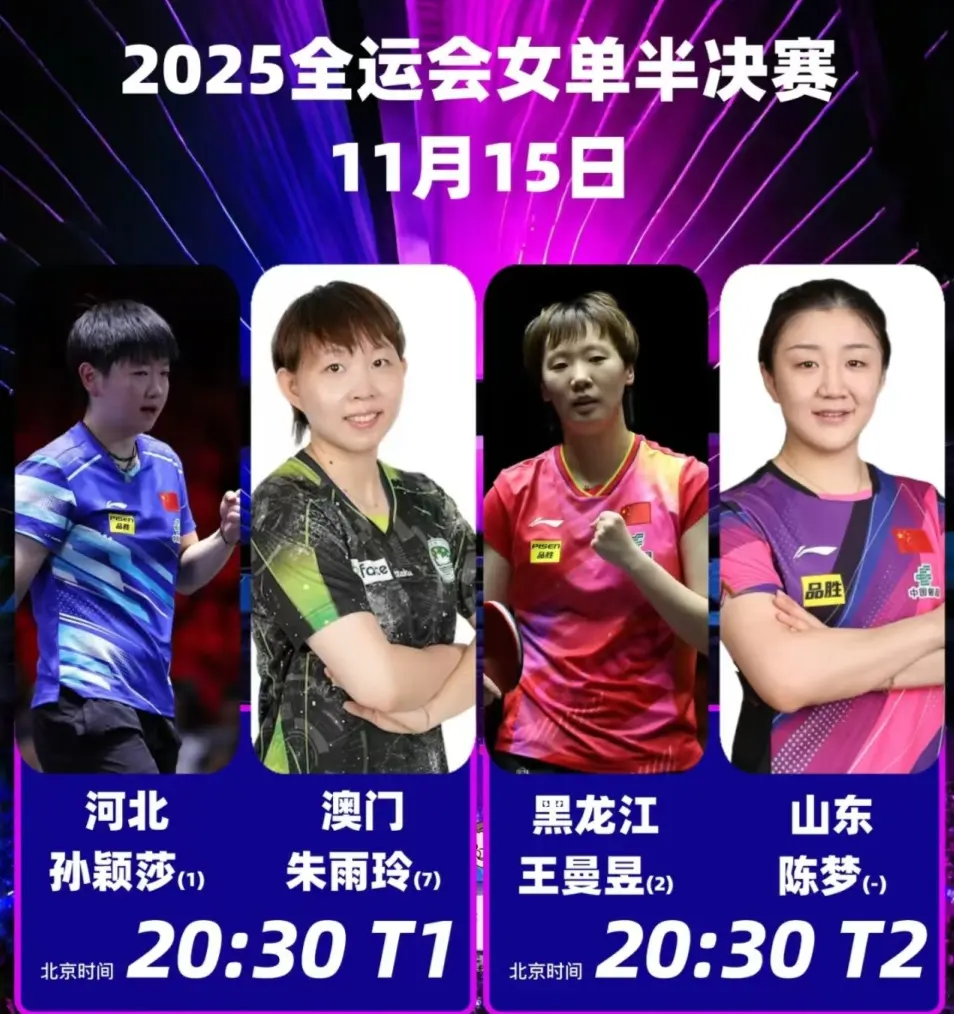 CCTV5直播，21:05，陈梦VS王曼昱、孙颖莎VS朱雨玲，4个世界第一争冠