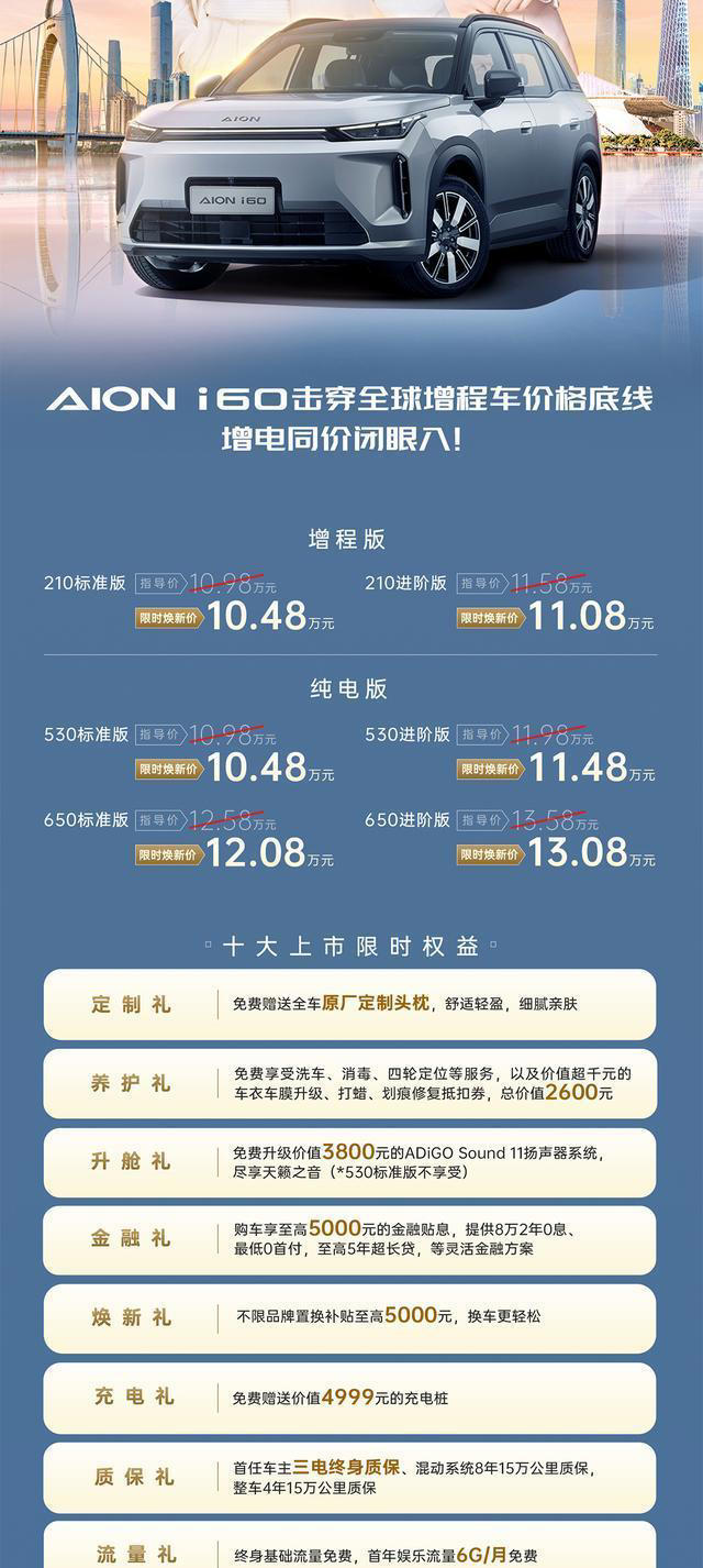 埃安AION i60上市 增程／纯电双选择 限时焕新价10.48万起