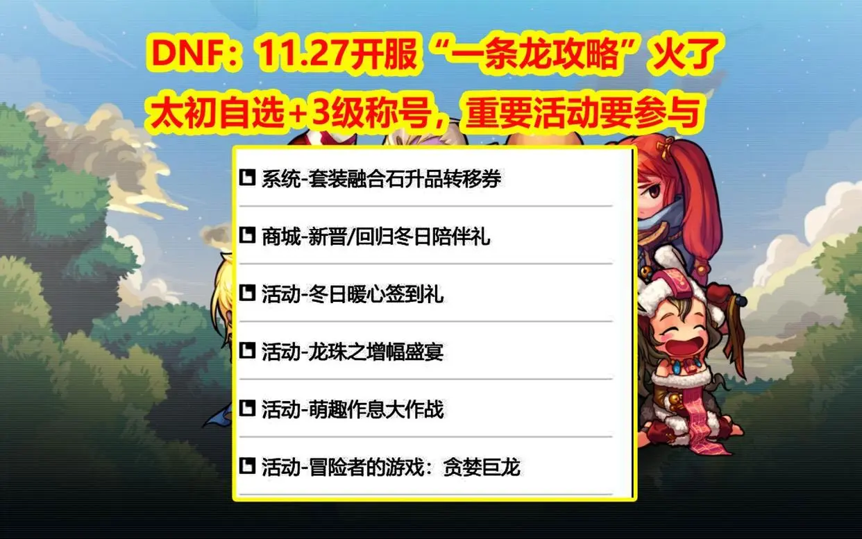 DNF：11.27开服“一条龙攻略”火了！太初自选+3级称号，重要活动要参与