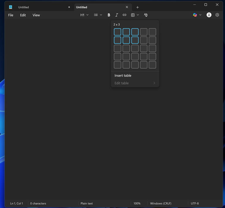 初探微软 Win11 记事本原生表格功能：支持 Markdown，媲美 Word