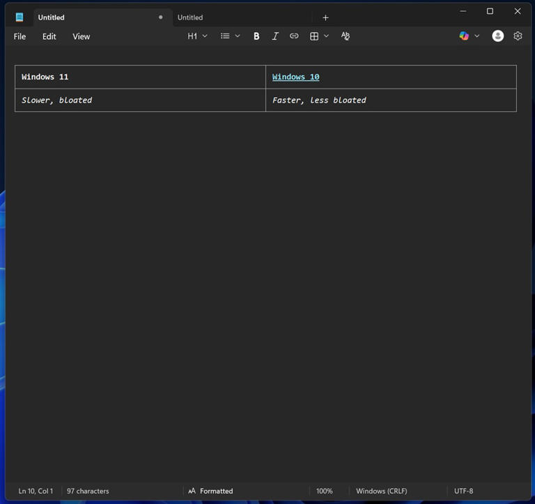 初探微软 Win11 记事本原生表格功能：支持 Markdown，媲美 Word