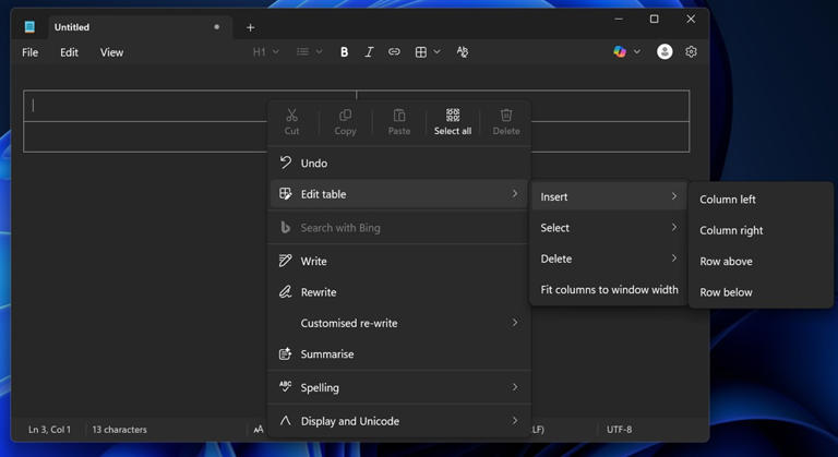 初探微软 Win11 记事本原生表格功能：支持 Markdown，媲美 Word