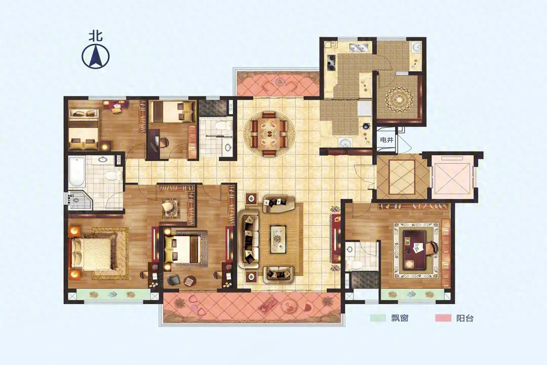 216㎡五卧变六卧，纵向客厅藏着全家的从容生活