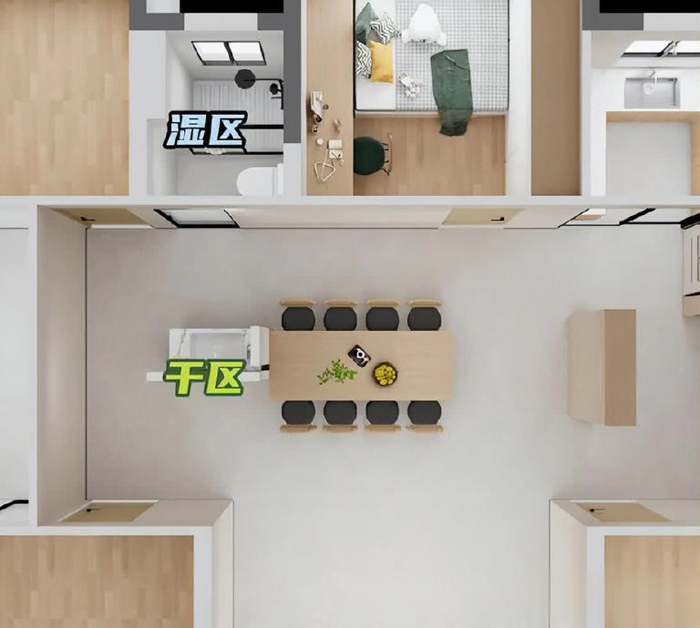 105㎡住六口人! 设计师用“空间折叠术”变出四室两厅