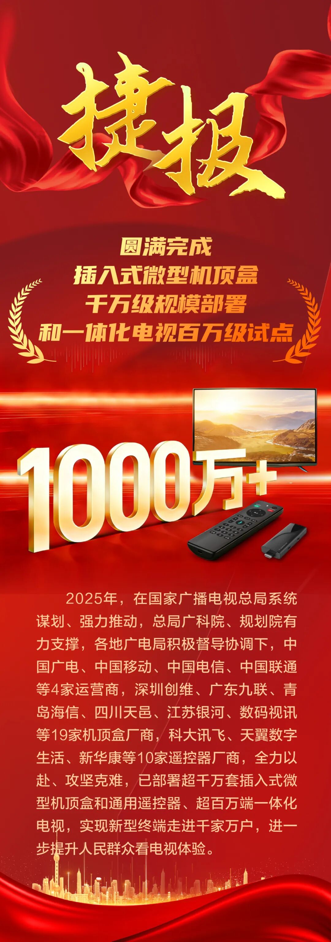 国家广电总局：2025 年圆满完成插入式微型机顶盒千万级规模部署