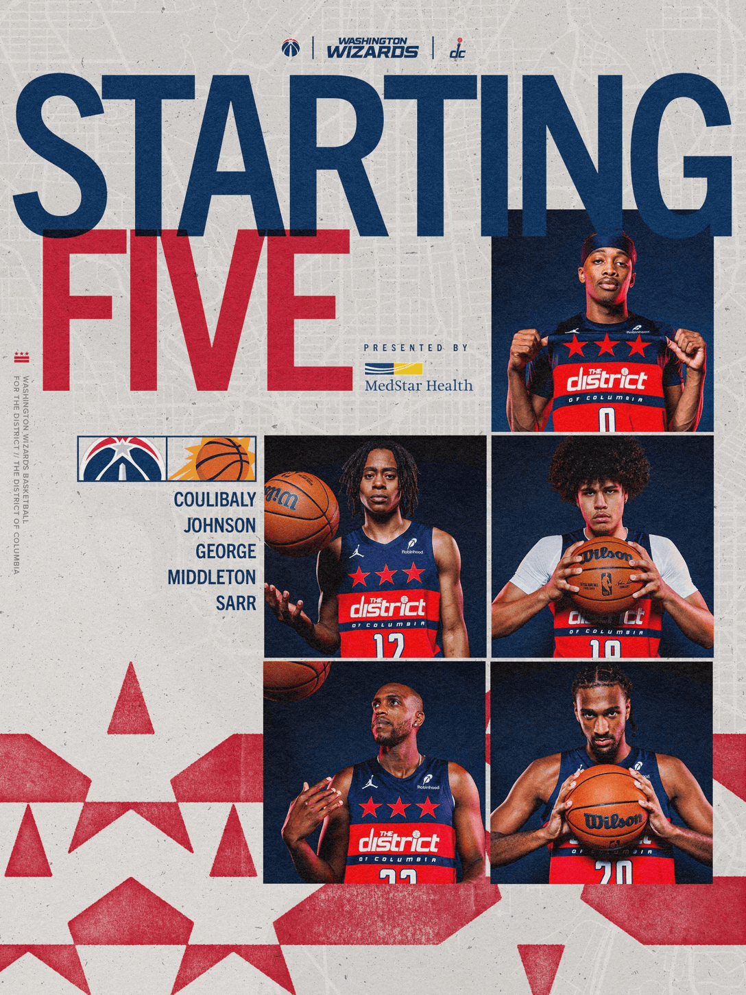 奇才首发：库利巴利、特雷-约翰逊、乔治、米德尔顿、萨尔