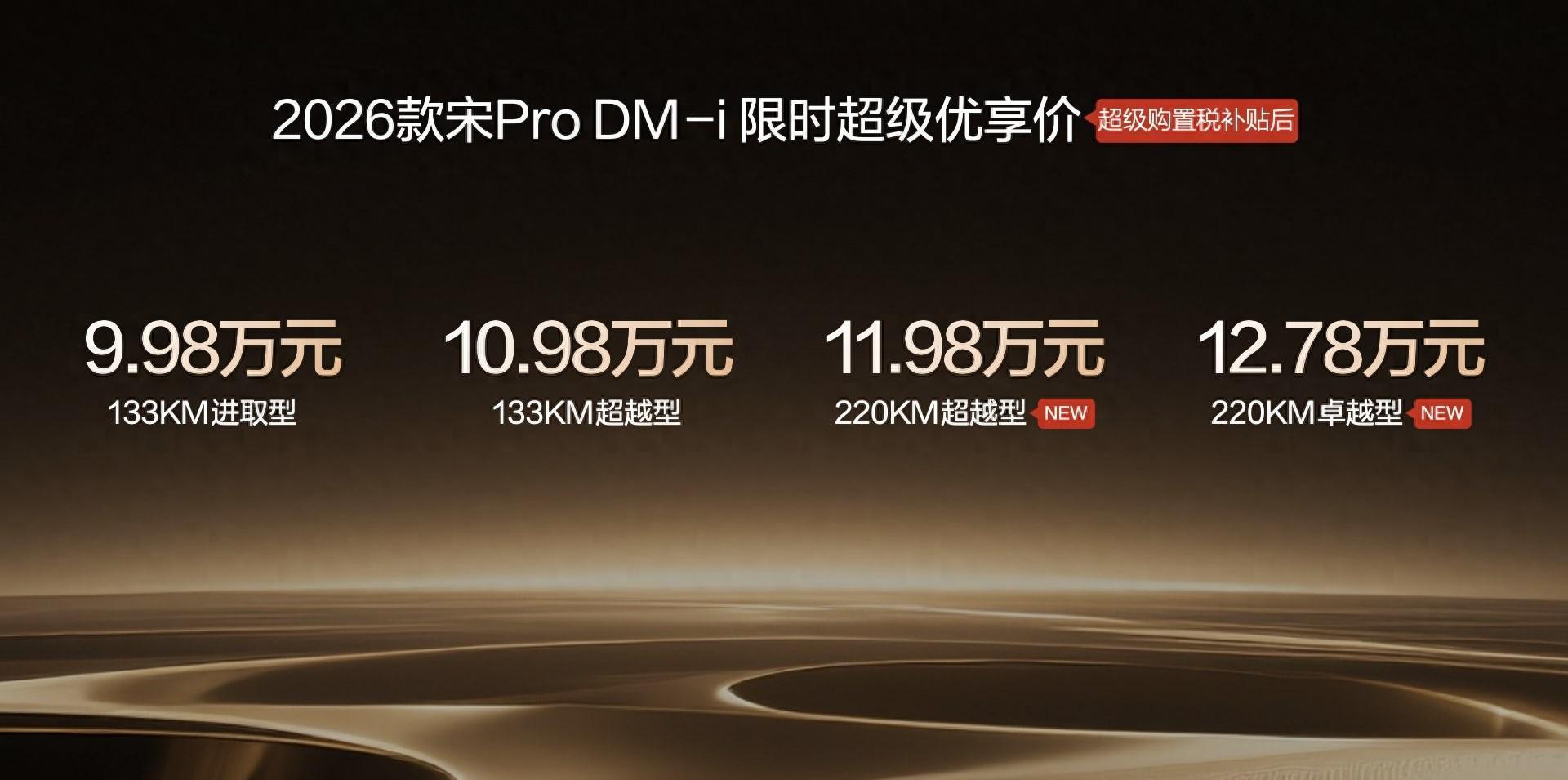 限时11.98万元起，2026款宋Pro DM-i 220km长续航版上市