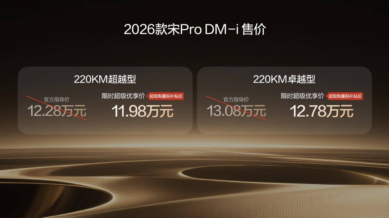 限时11.98万起售：2026款宋Pro DM-i长续航版上市，纯电续航220km
