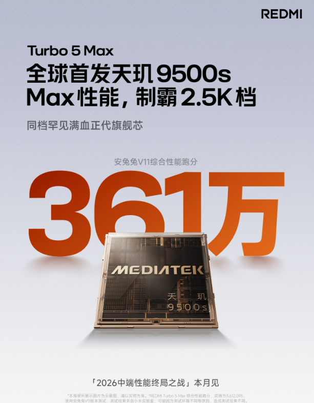 REDMI Turbo 5 Max首发天玑9500s 预计售价超2000元