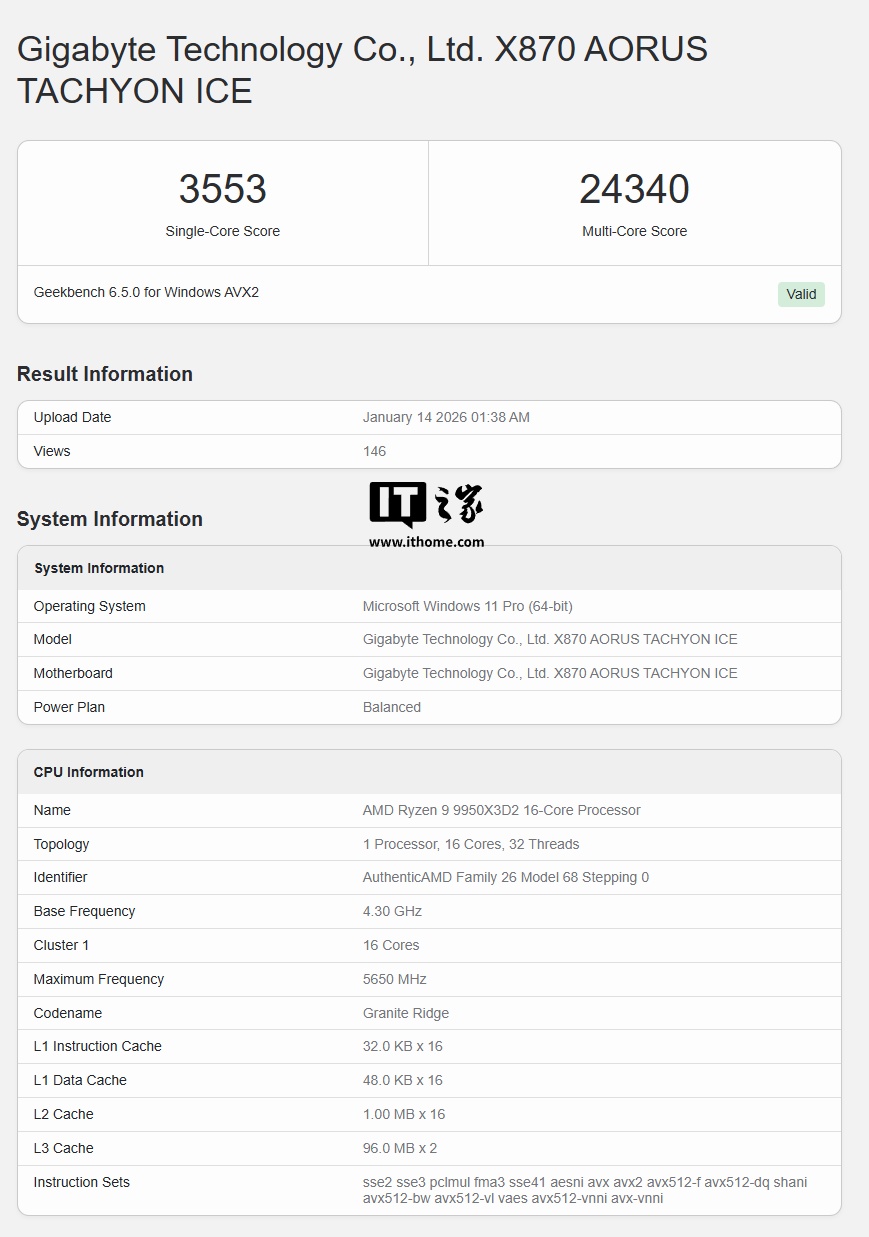 AMD Ryzen 9 9950X3D2 处理器曝光：192MB L3 缓存怪兽