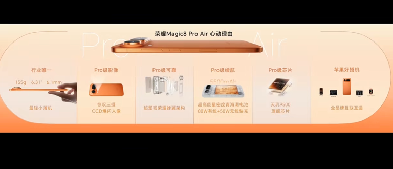 荣耀Magic8 Pro Air发布 6mm机身+5K电池 4999元起售