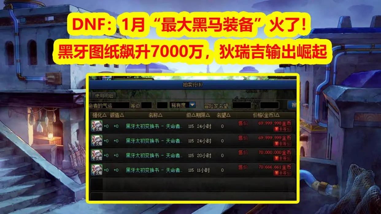 DNF：1月“最大黑马装备”火了! 黑牙图纸飙升7000万，狄瑞吉输出崛起