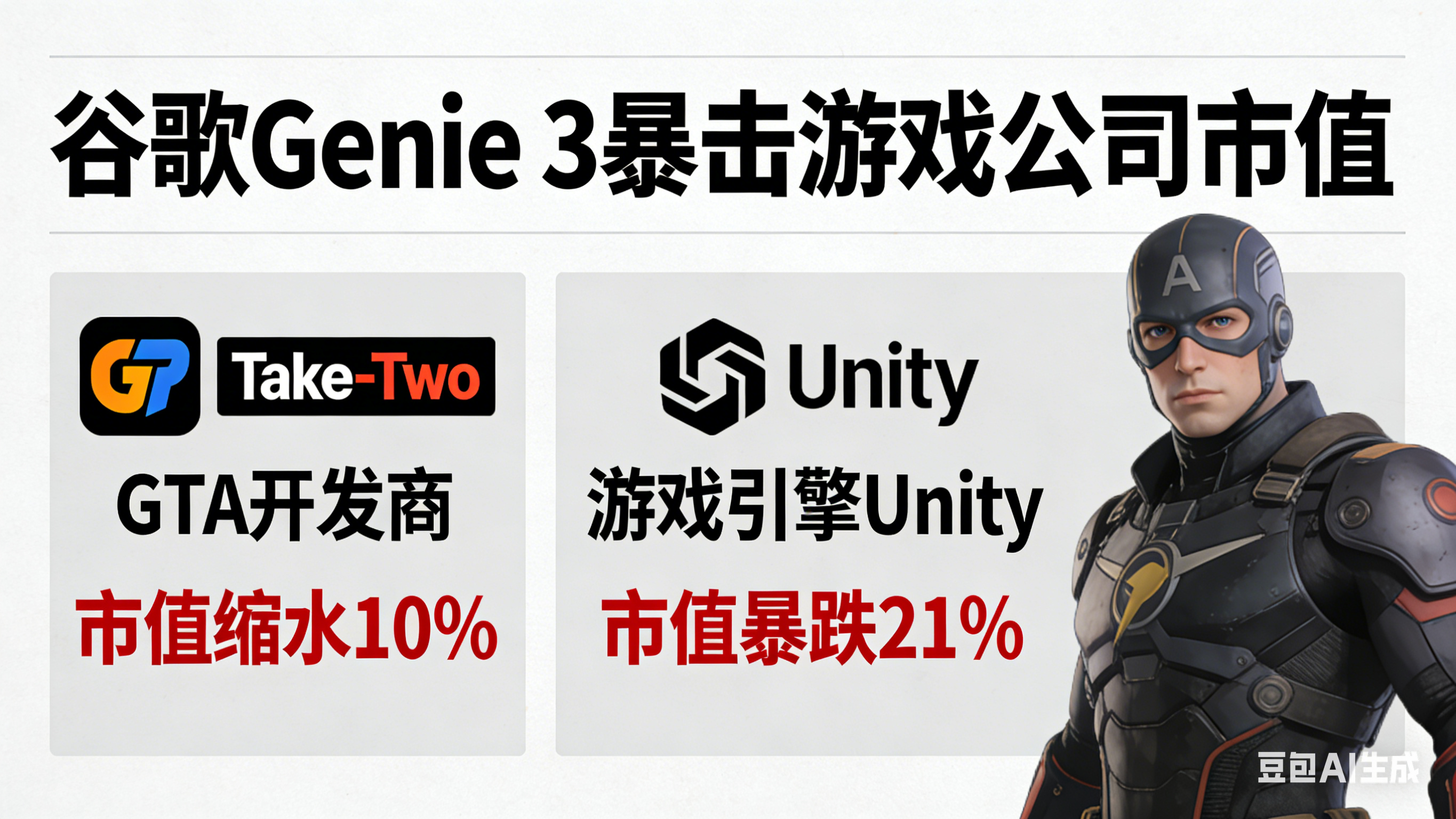 谷歌Genie 3暴击游戏公司市值! GTA开发商缩水10%，游戏引擎Unity暴跌21%