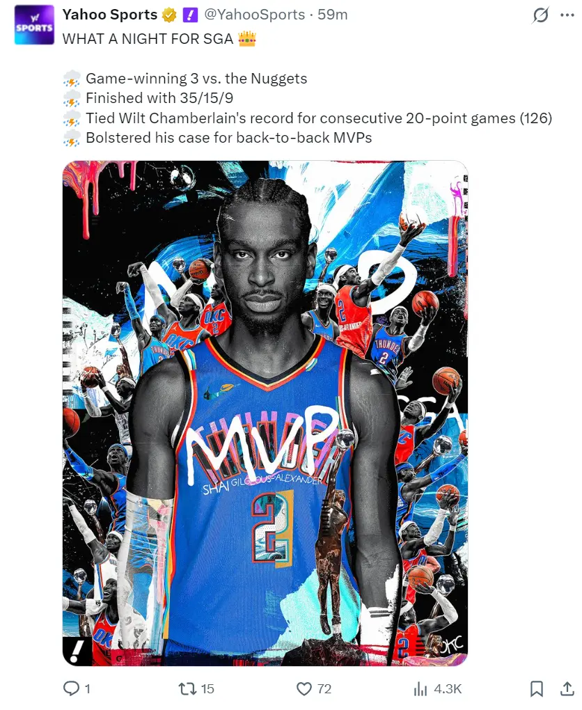 SGA接受球迷膜拜一幕太帅!一战创5纪录被赞蝉联MVP 杰林：剑指GOAT