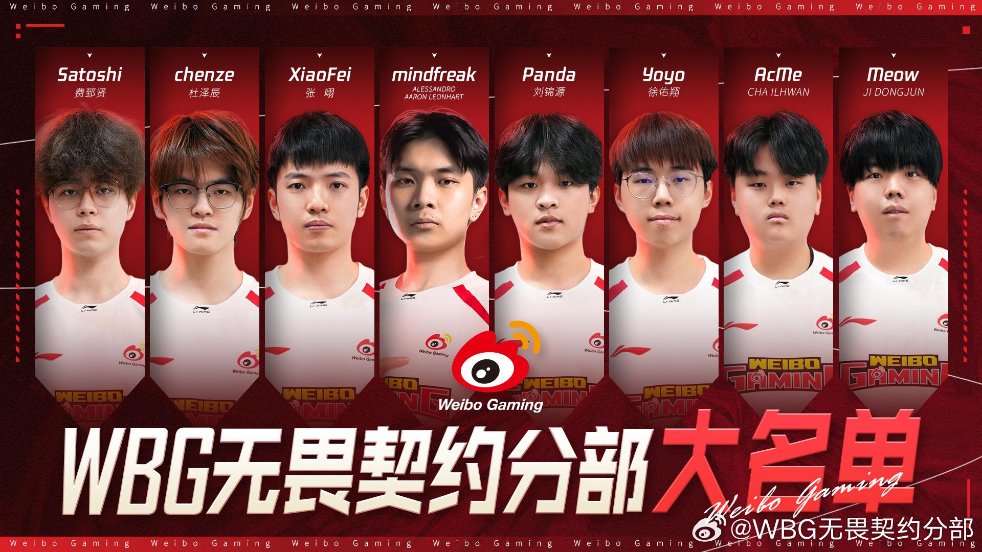 WBG完成重组公布大名单：Satoshi/Yoyo/chenze/mindfreak等