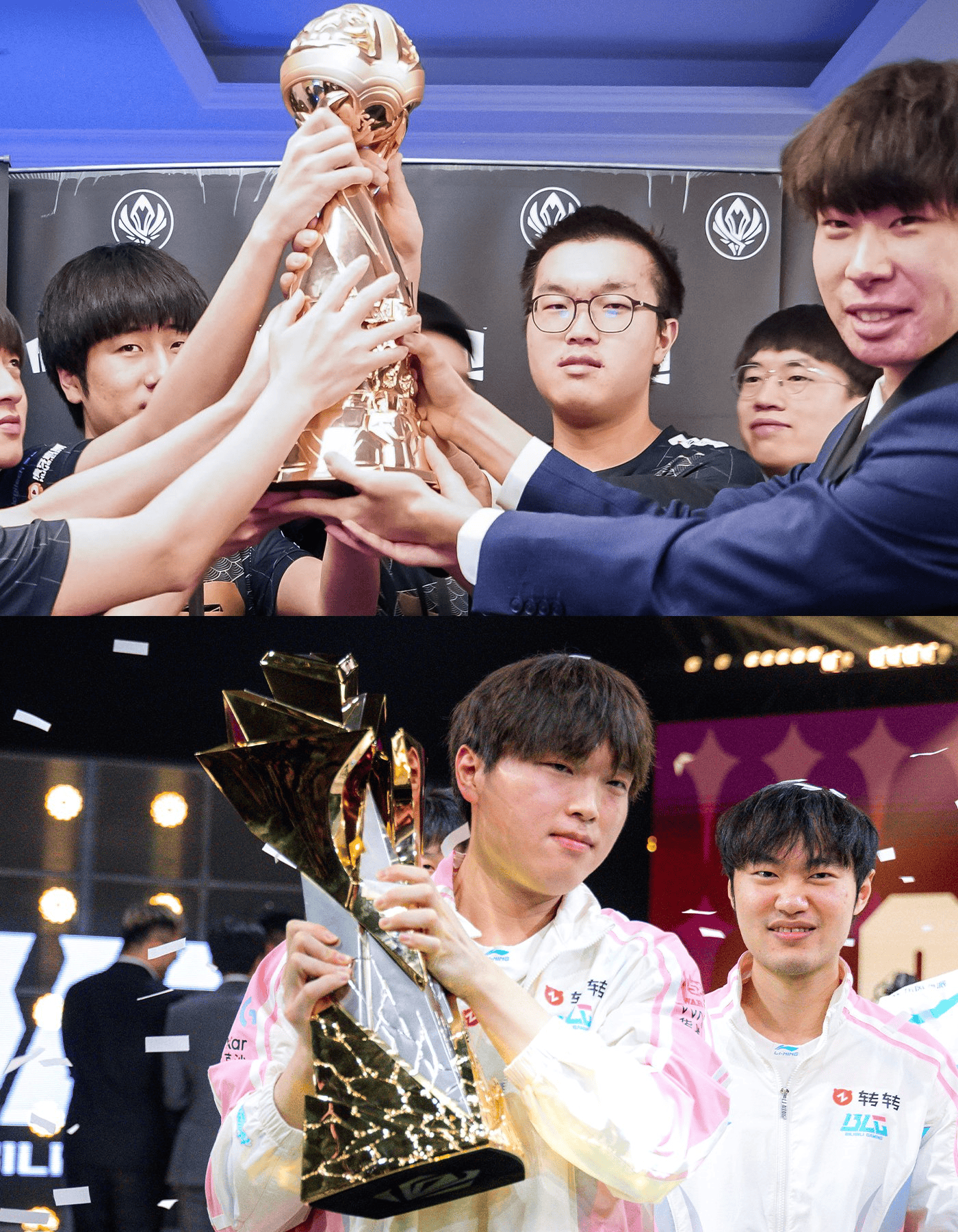 LOL官推分享Bin和Knight两次捧杯照：先锋赛和MSI双料冠军