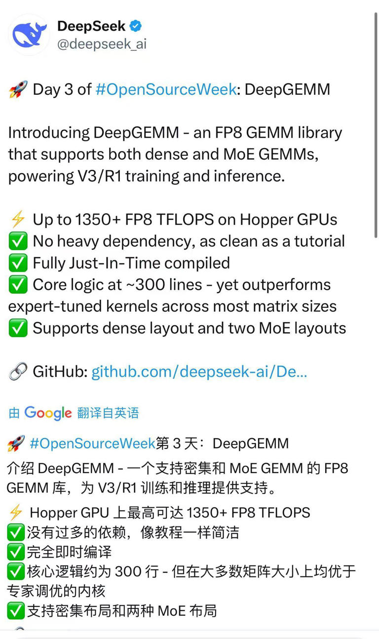 DeepSeek再开源力作：FP8 GEMM库DeepGEMM，核心逻辑仅300行！