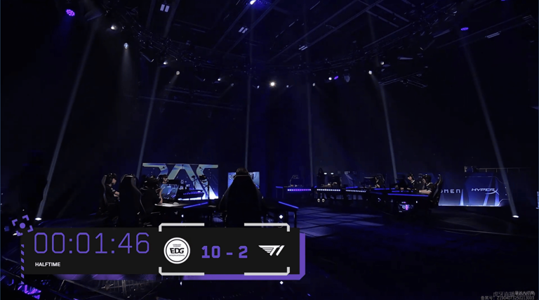 上半场进攻方EDG 10-2 T1防守方，双方换边比赛来到下半场