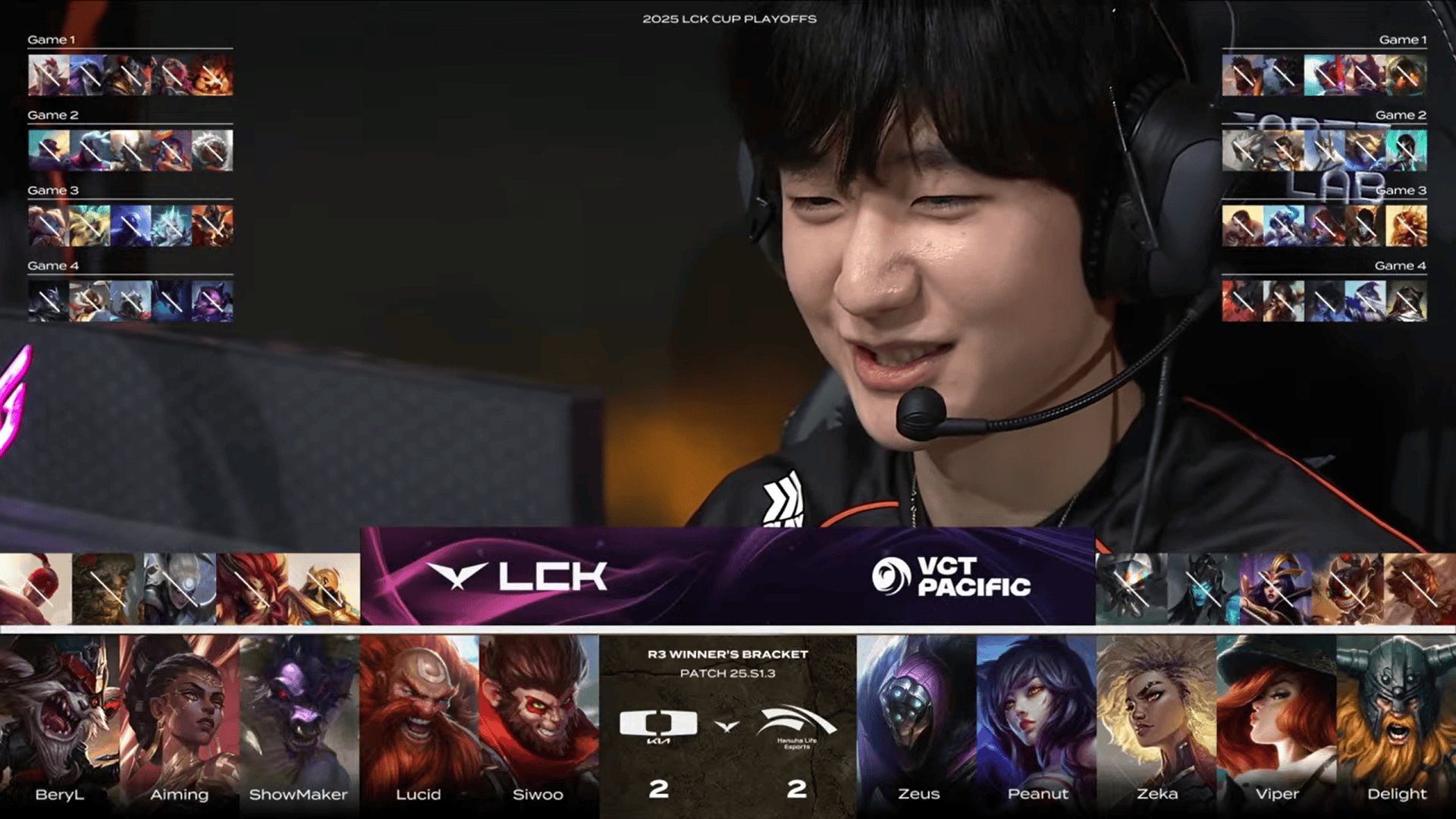 DK对阵HLE第五局：DK梅尔下路ShowMaker克烈，Zeus奥拉夫