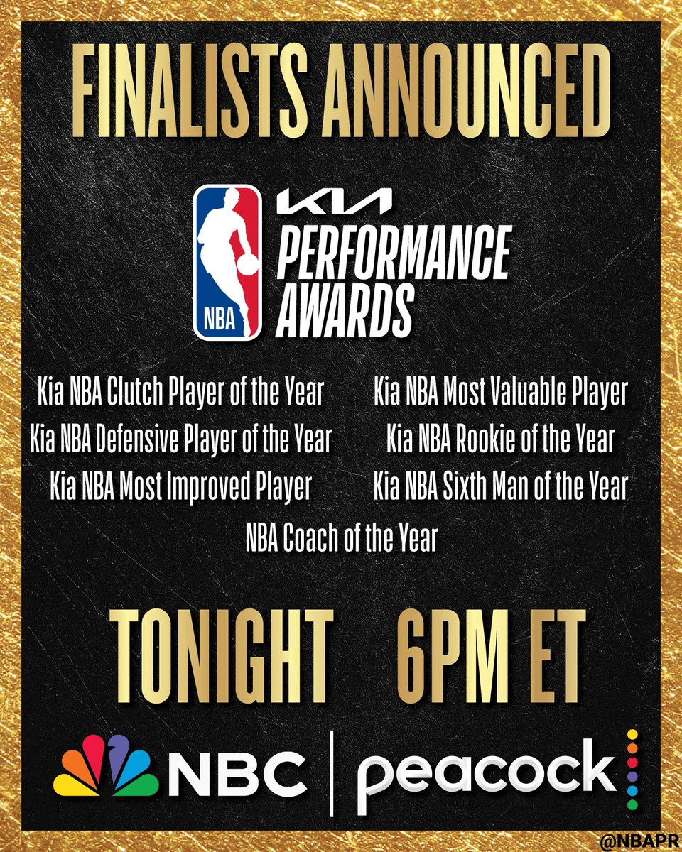 NBA官方：MVP、DPOY、最快进步等7大奖项候选人将在今日揭晓