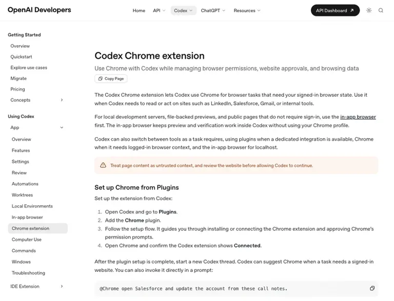 Codex 新增 Chrome 直接操作能力