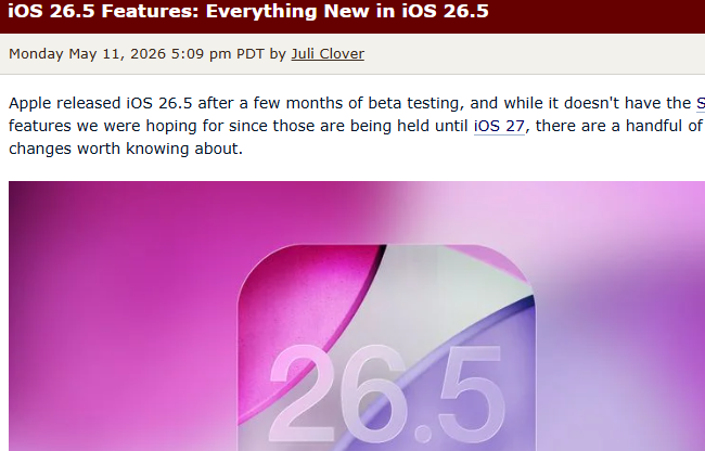 不止修复漏洞!iOS 26.5隐藏超多实用新变化