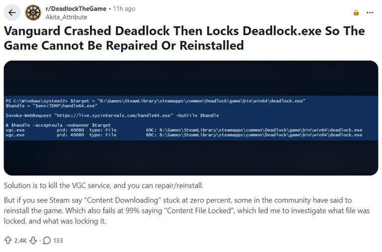 拳头反作弊系统Vanguard被曝会锁死Deadlock进程